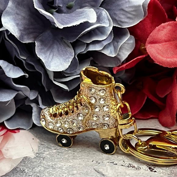 Accessories | Golden Roller Skate With Silver Crystals Keychain Charm ...